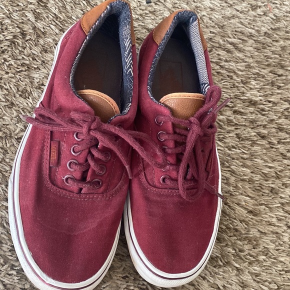 Vans | Shoes | Maroon Vans With Brown Leather Tongue | Poshmark